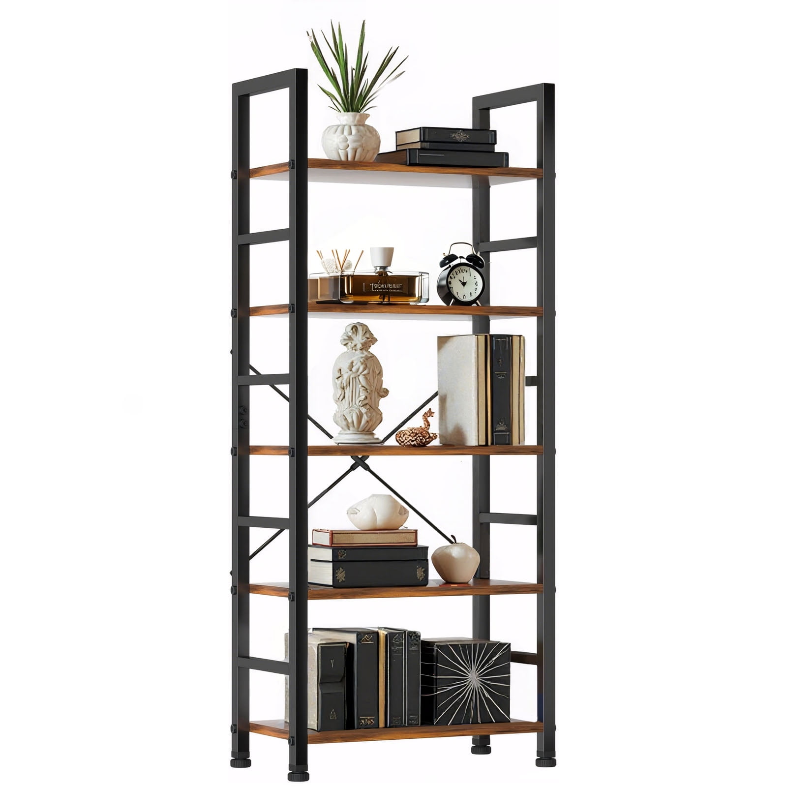 5 Tier Bookshelf with Storage, Wood Bookcase Organizer, Tall Display ...