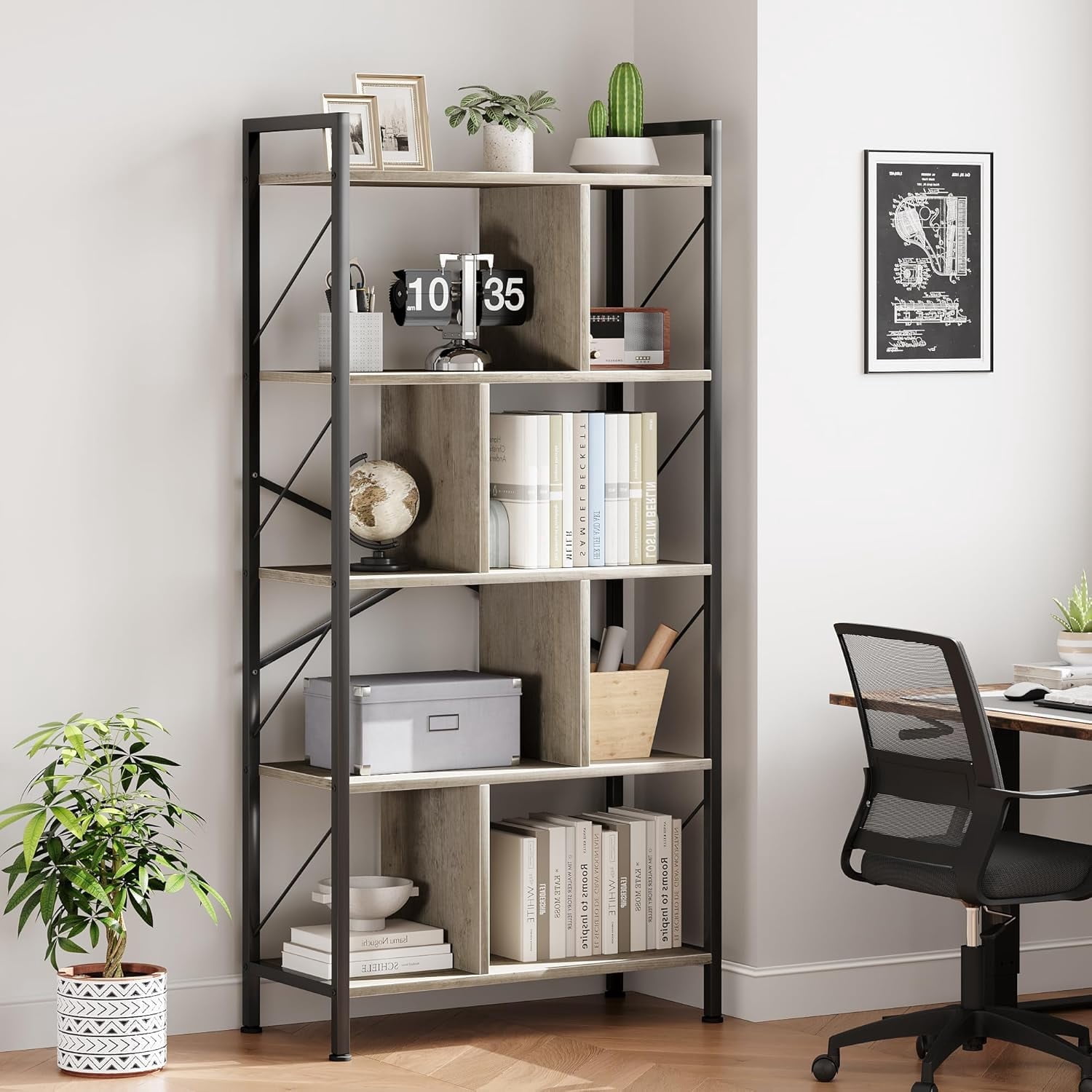 5 Tier Bookshelves with Storage, 61 Inch Tall Industrial Book Shelf ...