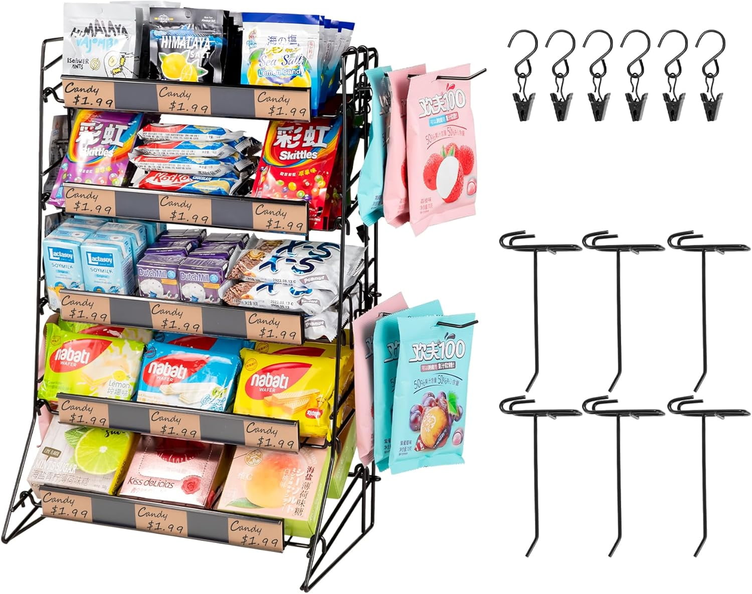 5-Tier Candy Display Rack - Snack Stand with Snack Clips - Versatile ...