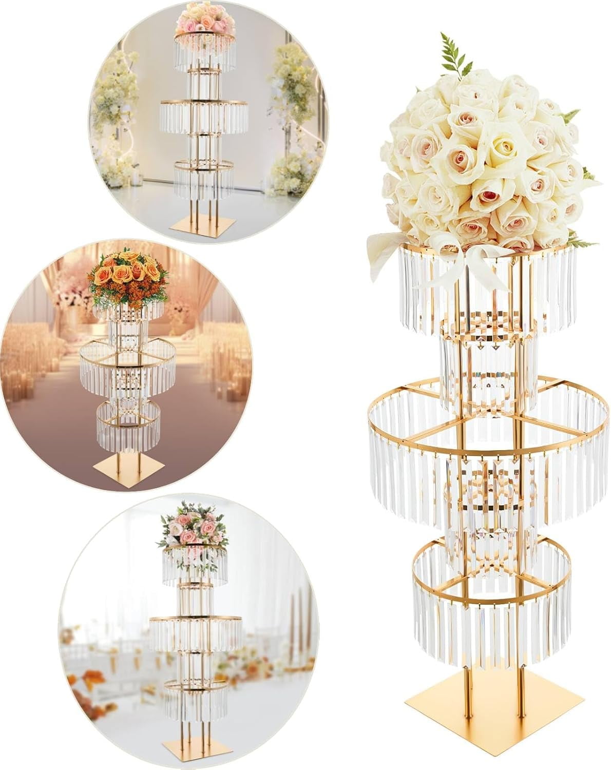 5 Tier Centerpiece Floral Stands with Hanging Crystals, 43.3in Gold ...