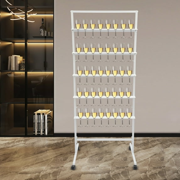 5-Tier Champagne Glass Holder Rack Metal Display Stand with Wheels ...