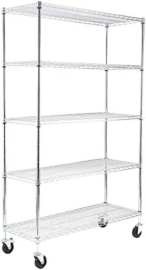5-Tier Chrome NSF Certified Storage Shelves, Heavy Duty Steel Wire Shelving Unit with Wheels and ...