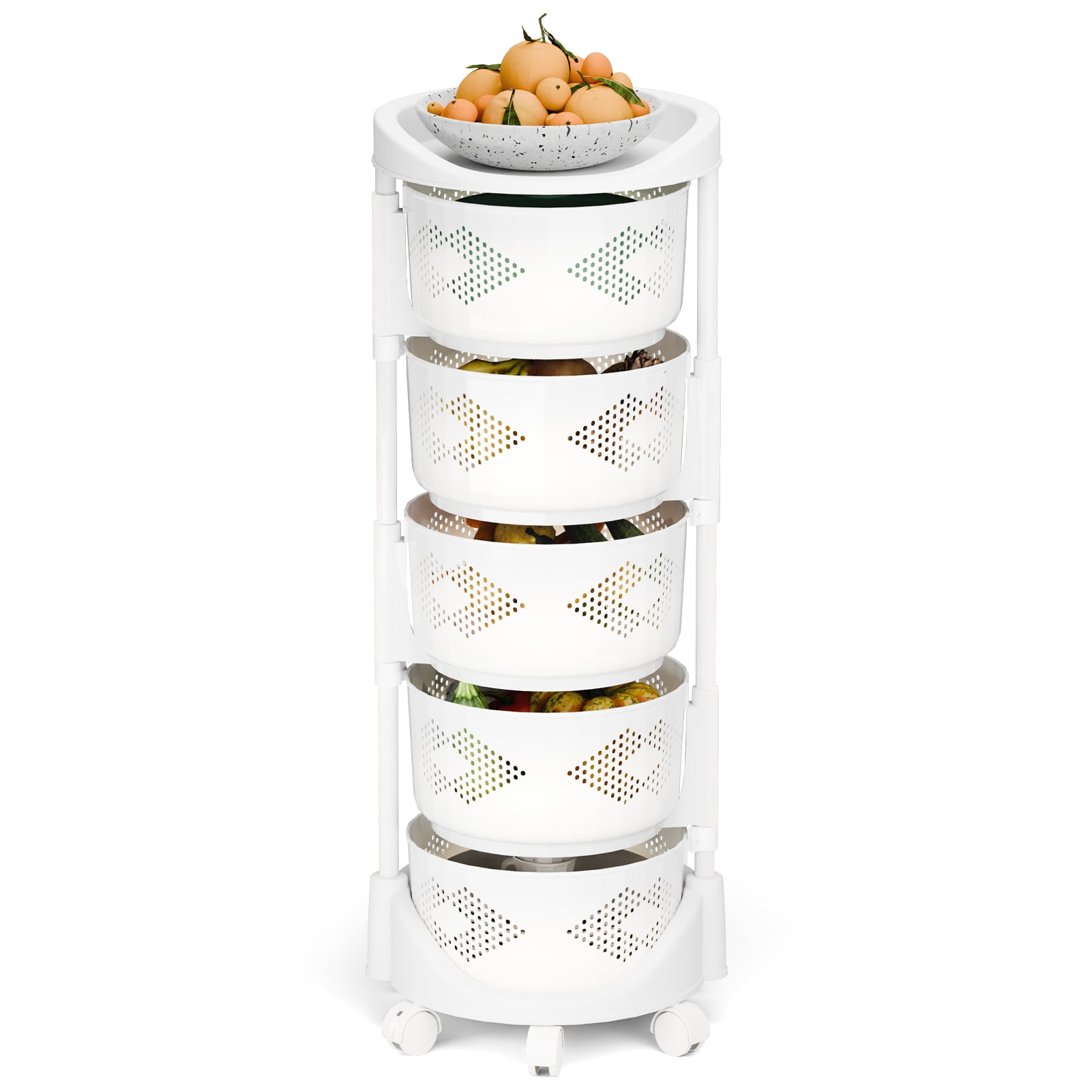 5-Tier Circular Rotating Storage Cart with 360° Wheels - Kitchen Fruit ...