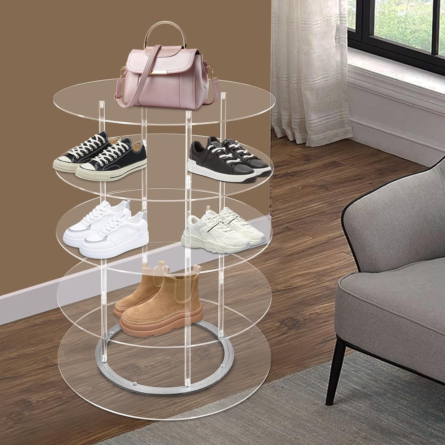 5-Tier Clear Revolving Shoe Rack, 360-Degree Rotating Shoe Storage ...