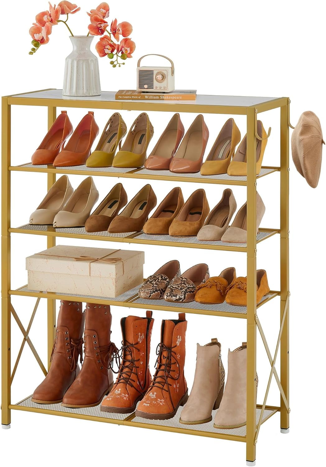 5 Tier Closet Shoe Rack for 16-20 Pairs of Shoes, Free Standing Shoe ...