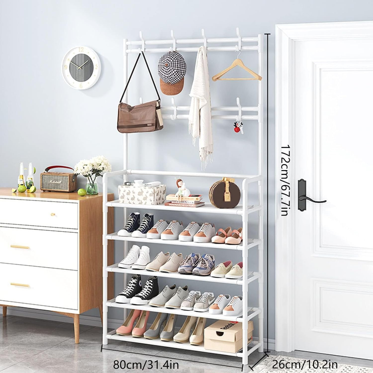 BAOKALER Entryway Hall Tree, 5 Tier Coat and Shoe Rack, Metal Shelves ...