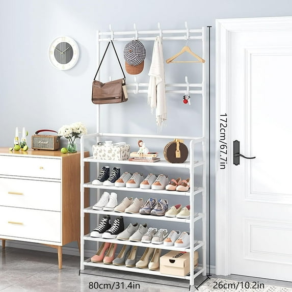 BAOKALER Entryway Hall Tree, 5 Tier Coat and Shoe Rack, Metal Shelves ...