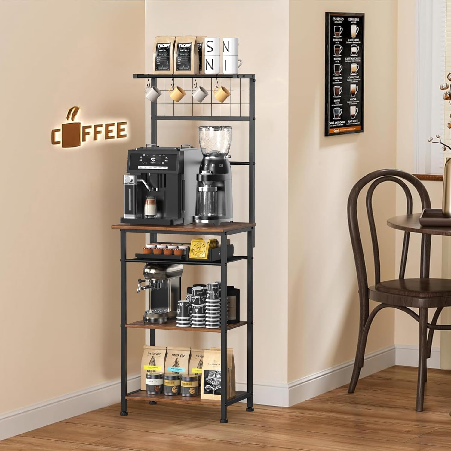 5 Tier Coffee Bar Station, Kitchen Corner Bakers Rack with 4 S-Shaped ...