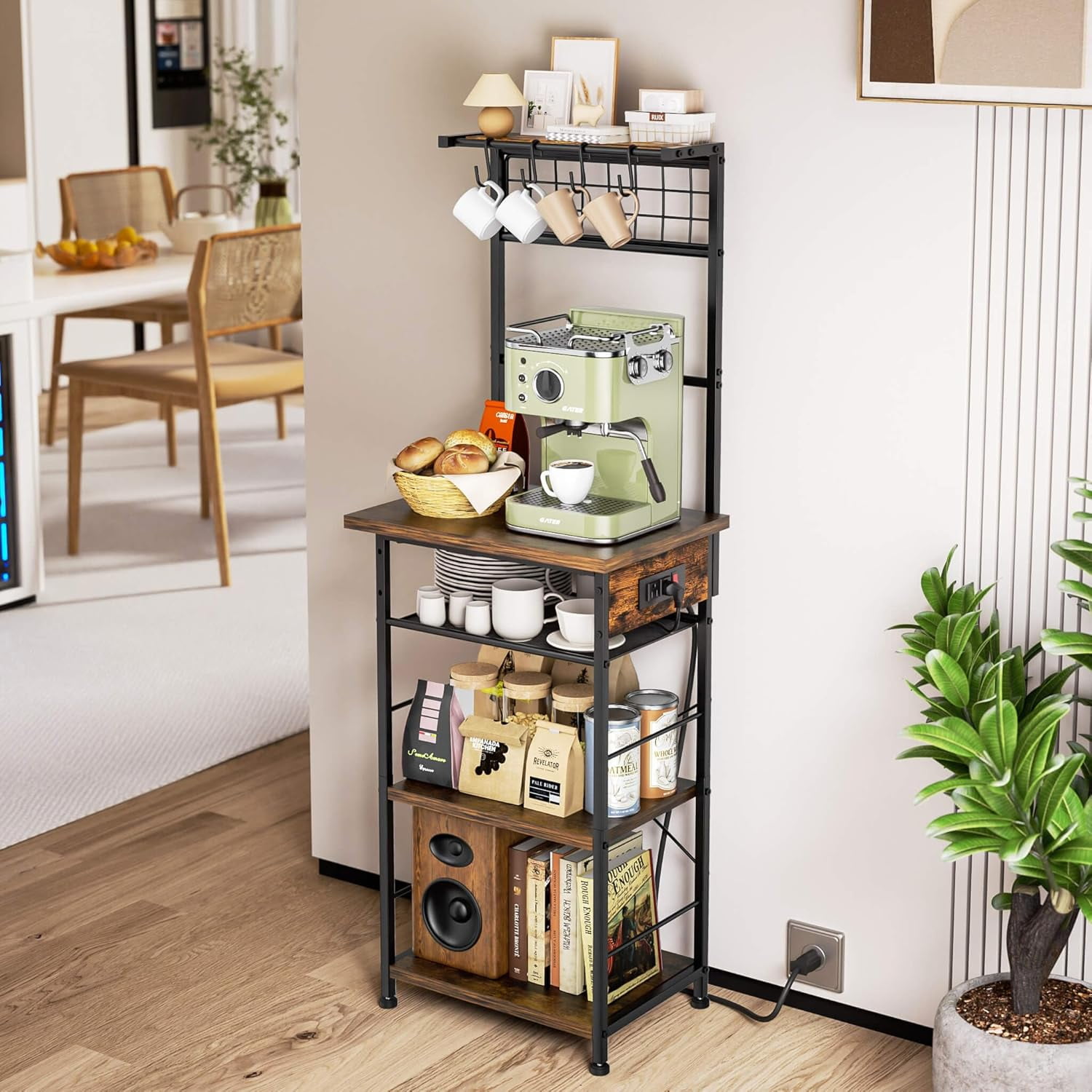 5 Tier Coffee Bar Station with Power Outlets,Bakers Rack for Small ...