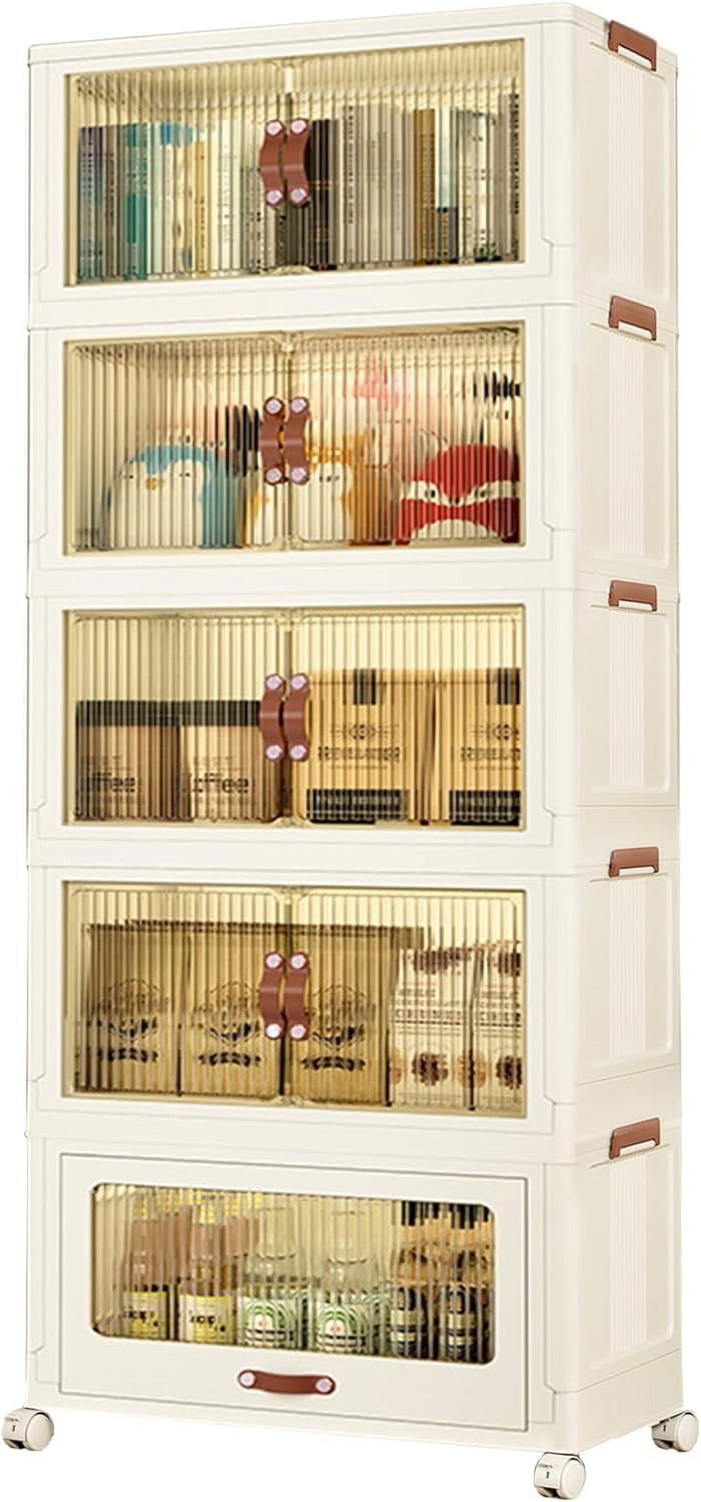 5-Tier Collapsible Storage Bins with Wheels and Lids, Modern Style, 65 ...