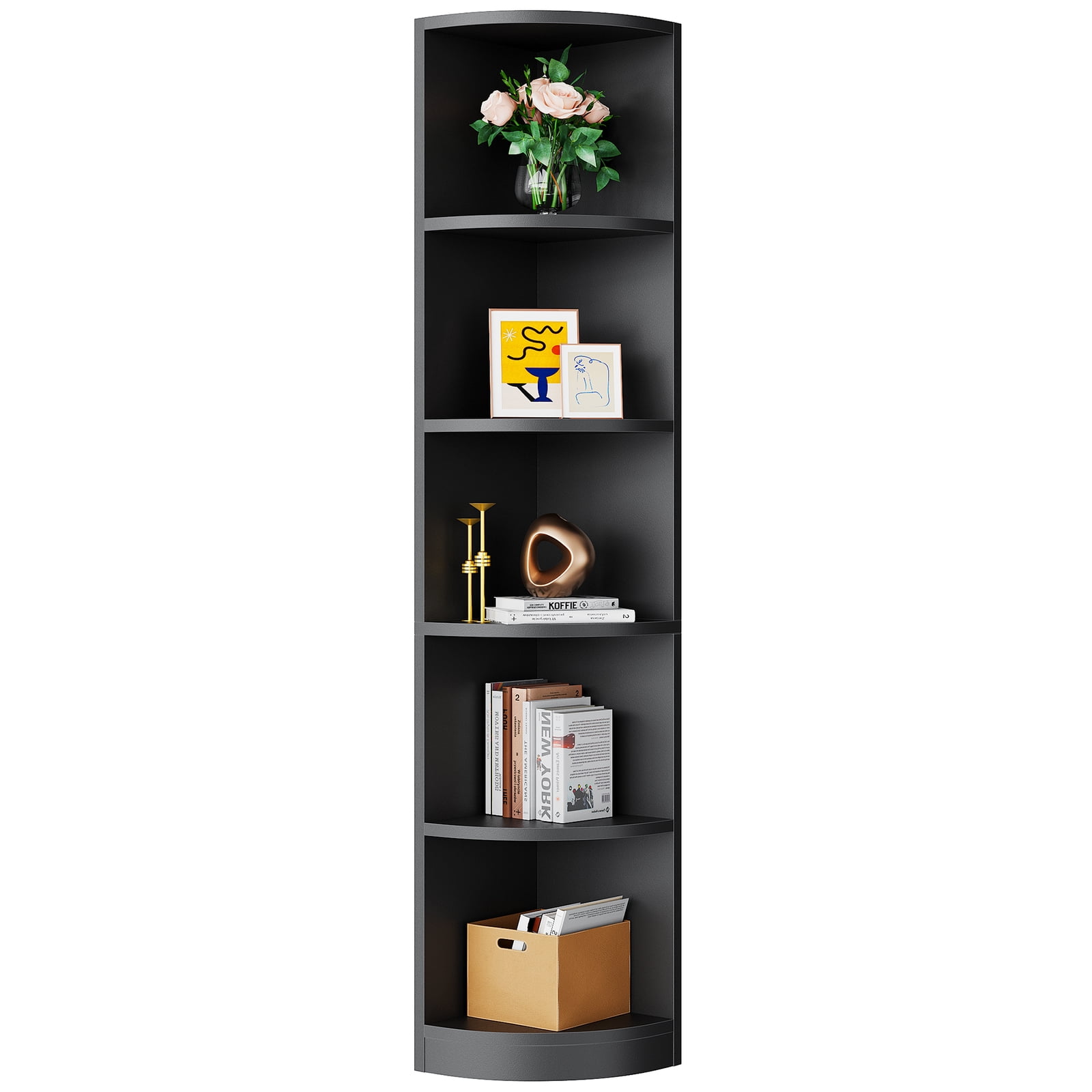 5 Tier Corner Bookshelf and Bookcase, Modern Open Free Standing ...