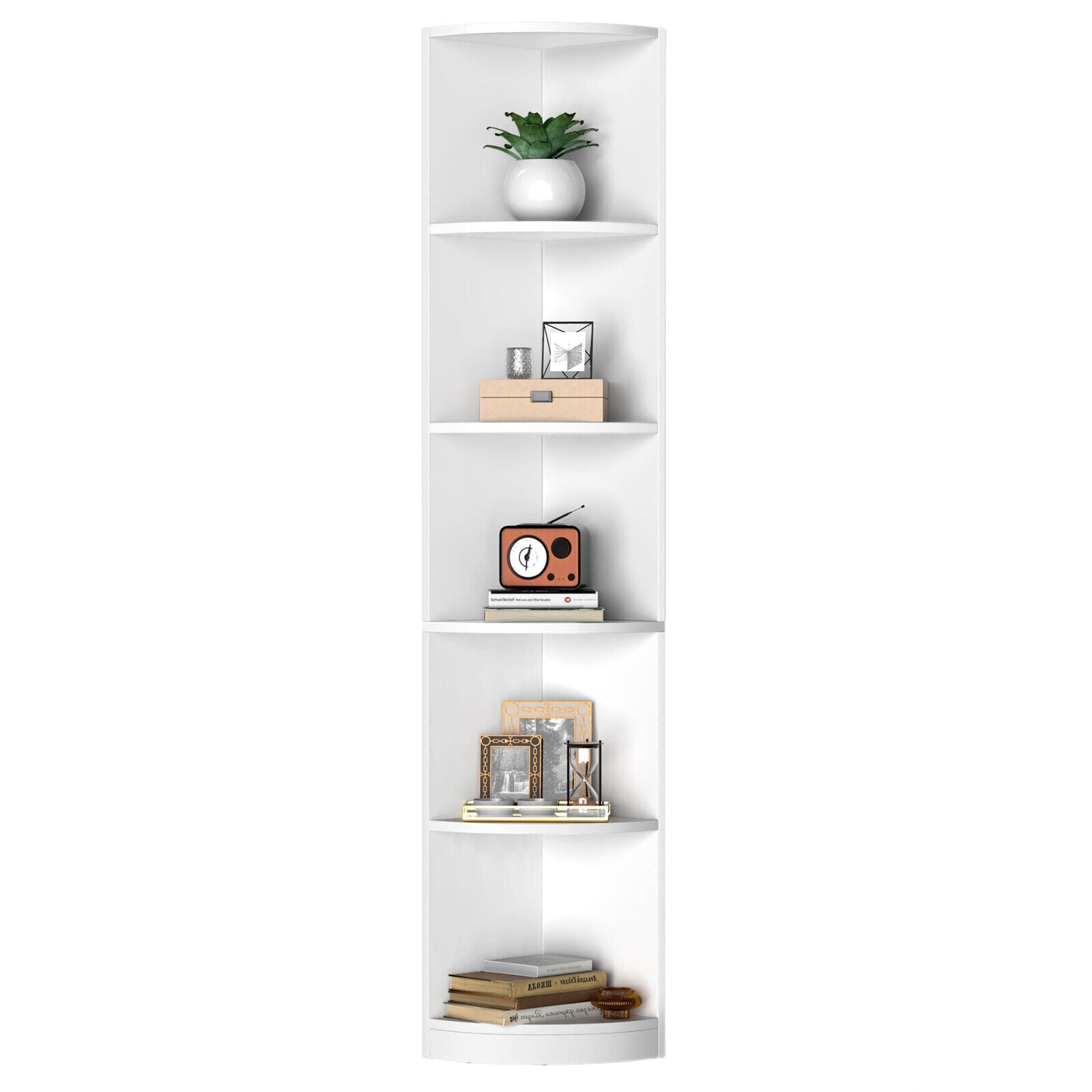 5 Tier Corner Bookshelf and Bookcase, Modern Open Free Standing ...