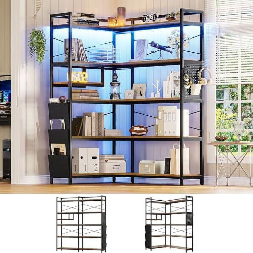 5-Tier Corner Bookshelf, Convertible Book Shelf with Storage or 63" W ...