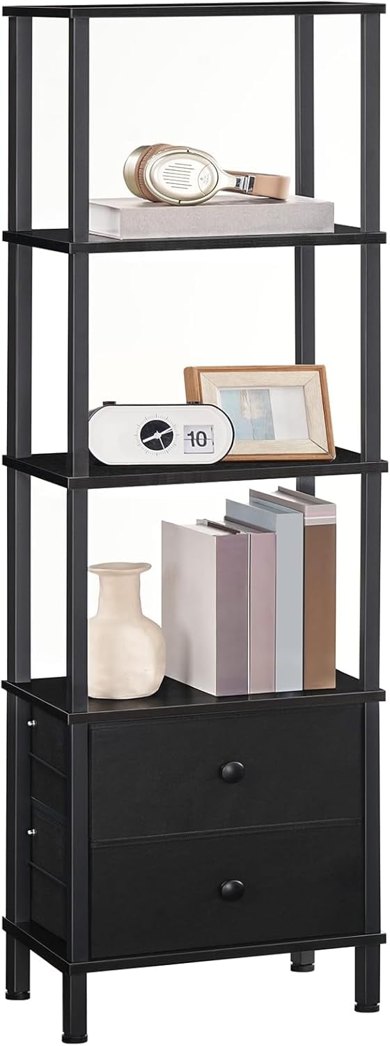 5-Tier Corner Bookshelf, Industrial Corner Shelf with Drawer, Narrow ...