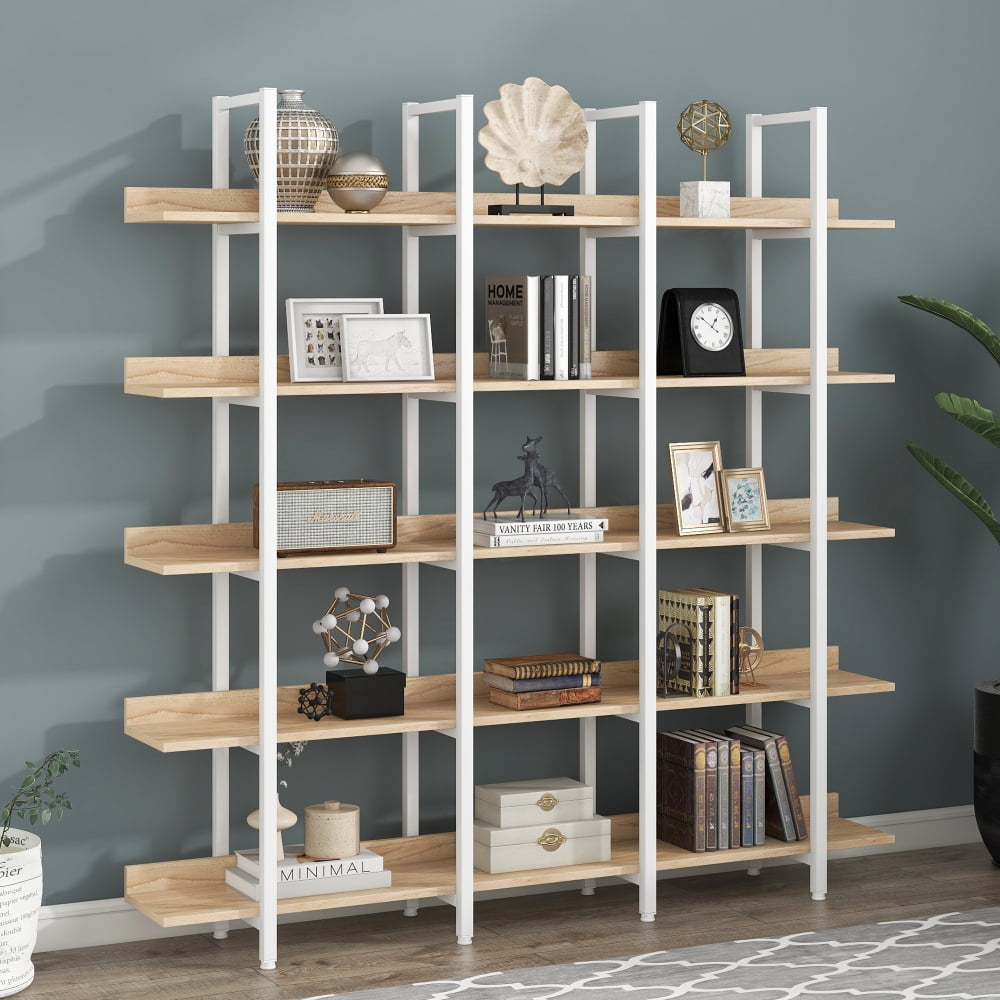5 Tier Corner Bookshelf, Industrial Large Corner Bookcase, 5-Shelf Tall ...