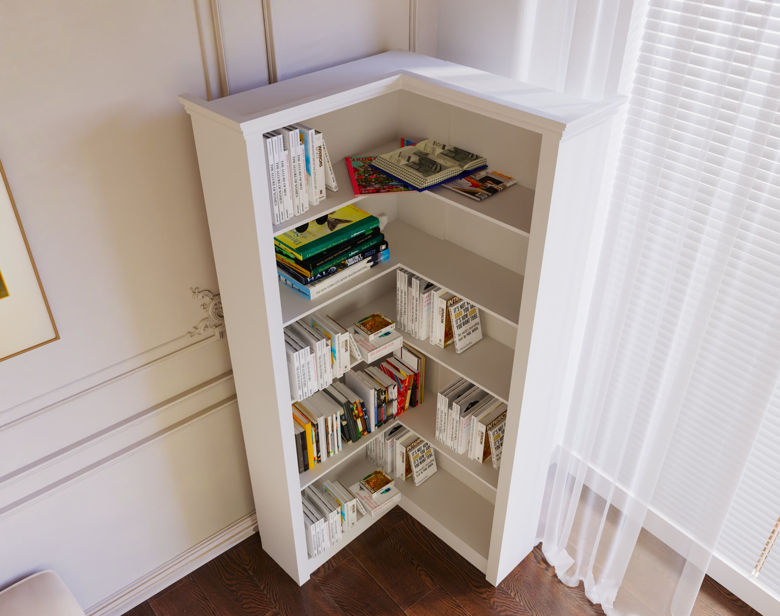 5-Tier Corner Bookshelf - Sturdy Open Shelf with High-Eco Finish, Multi ...