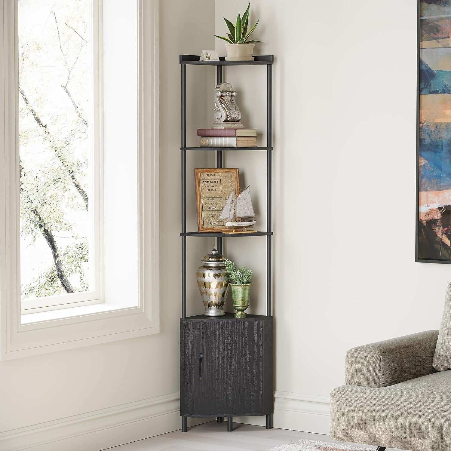 5 Tier Corner Cabinet, 65.4" Tall Corner Shelf with Storage, Display ...