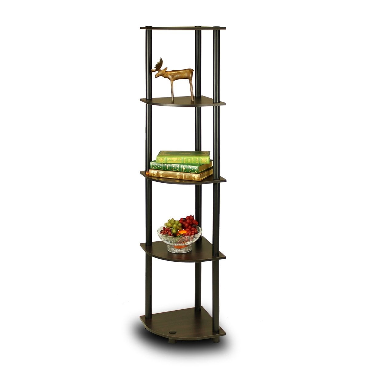 5-Tier Corner Display Shelf Bookcase in Espresso & Black - Walmart.com