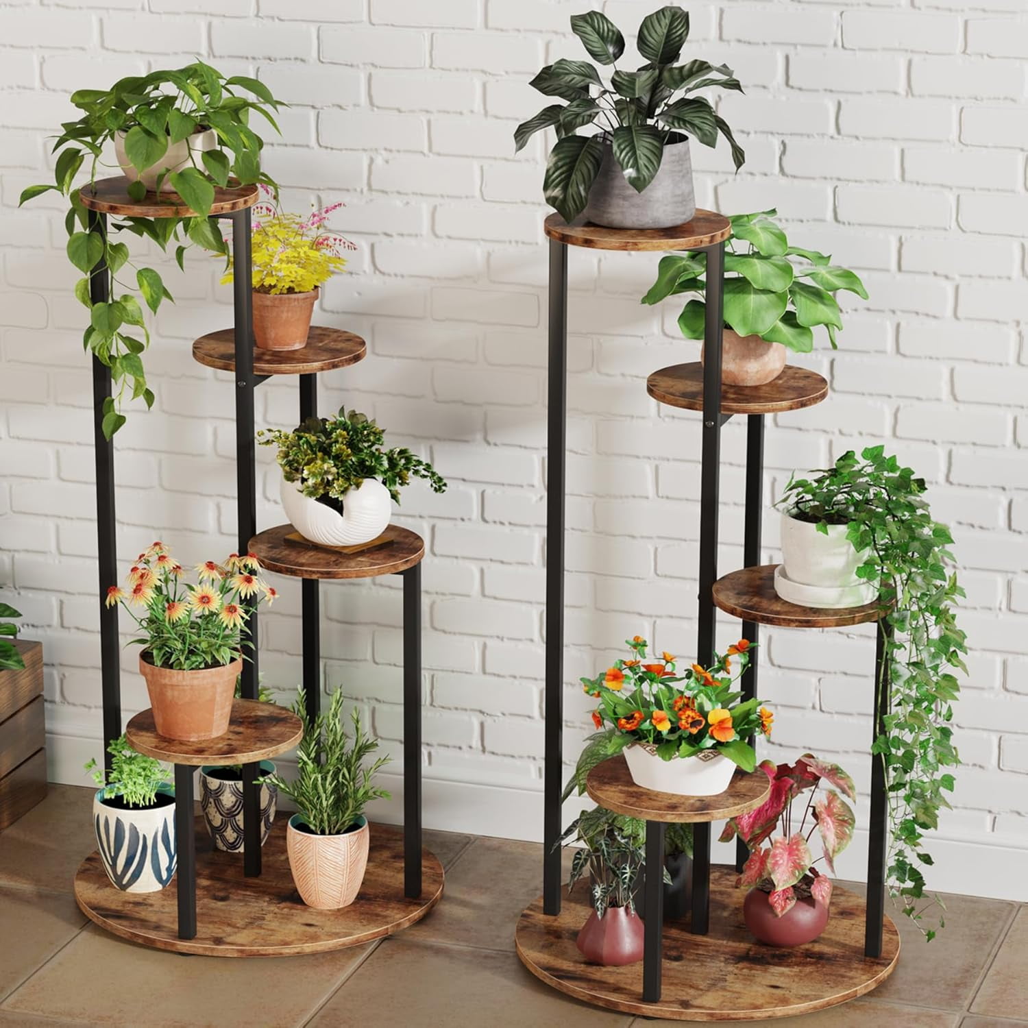 5-Tier Corner Plant Stand, Free Standing Wood Metal Flower Rack Pot ...