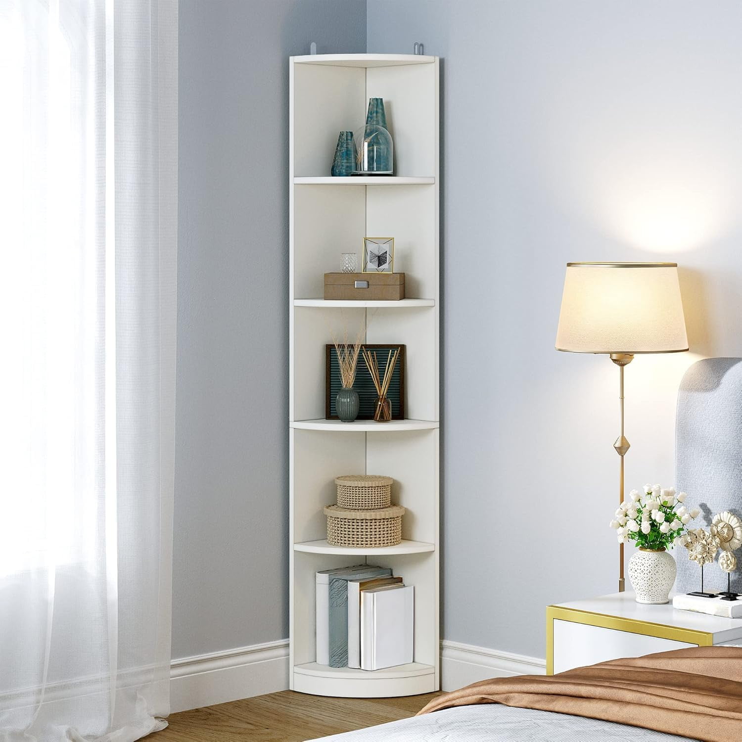 5-Tier Corner Shelf, 70.8" Tall Modern Free Standing Corner Bookshelf ...