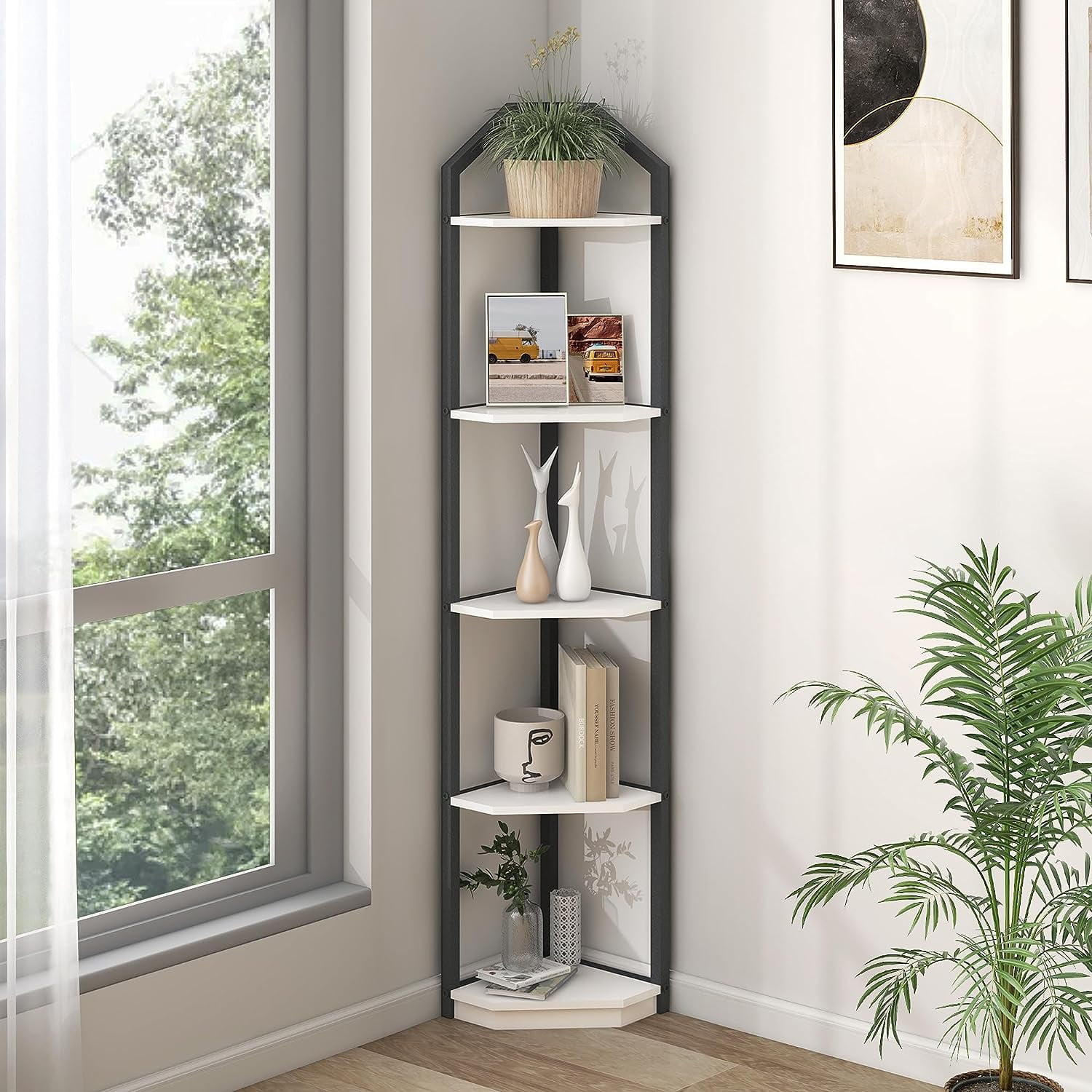 5 Tier Corner Shelf, 70” Corner Shelf Stand, Corner Bookshelf Plant ...