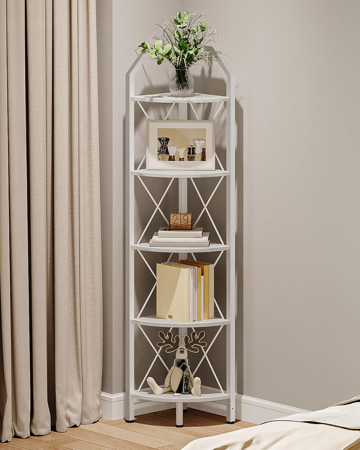 5-Tier Corner Shelf, Industrial Corner Bookshelf, 59.4" Corner Storage ...