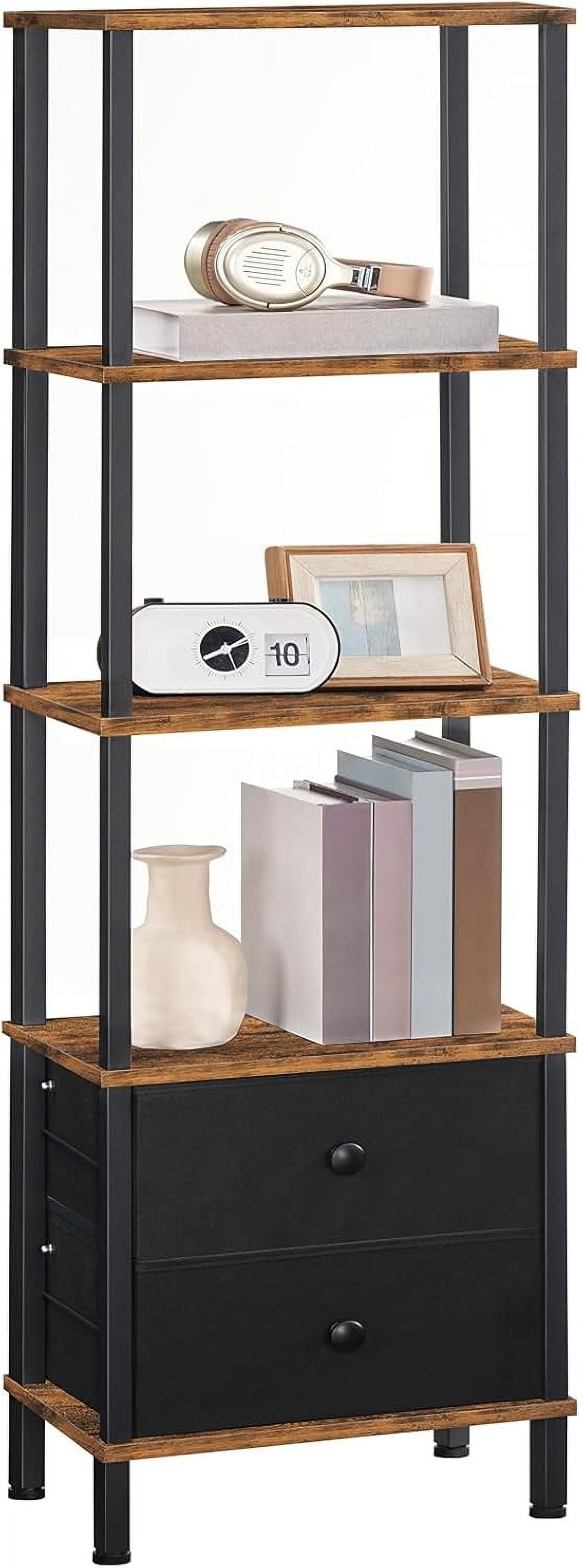 HOOBRO 5-Tier Corner Bookshelf, Industrial Corner Shelf with Drawer ...
