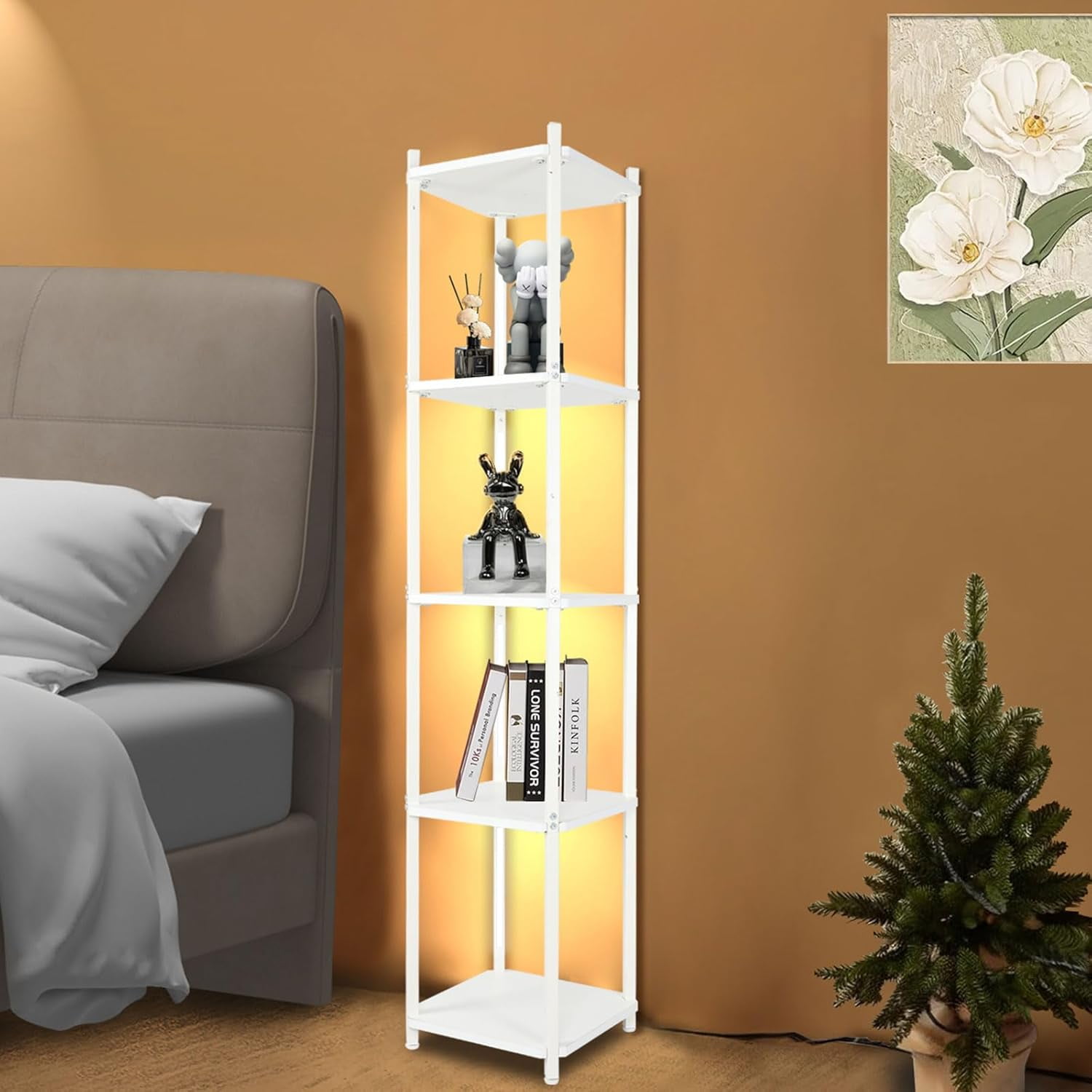 5 Tier Corner Shelf with LED Light, 57.7" Tall Corner Stand Shelves ...