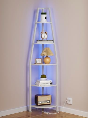5 Tier Corner Shelf with LED Light, 67.2” Tall Standing Shelf for Wall ...