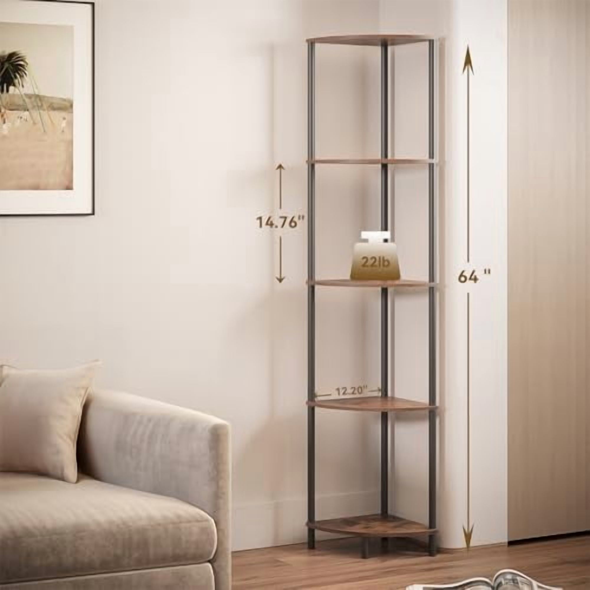 5 Tier Corner Shelf with LED Light, Industrial 65" Corner Shelves ...