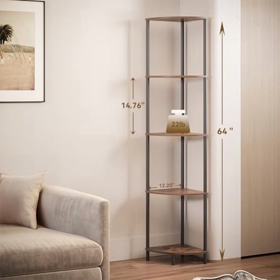 5 Tier Corner Shelf with LED Light, Industrial 65" Corner Shelves ...