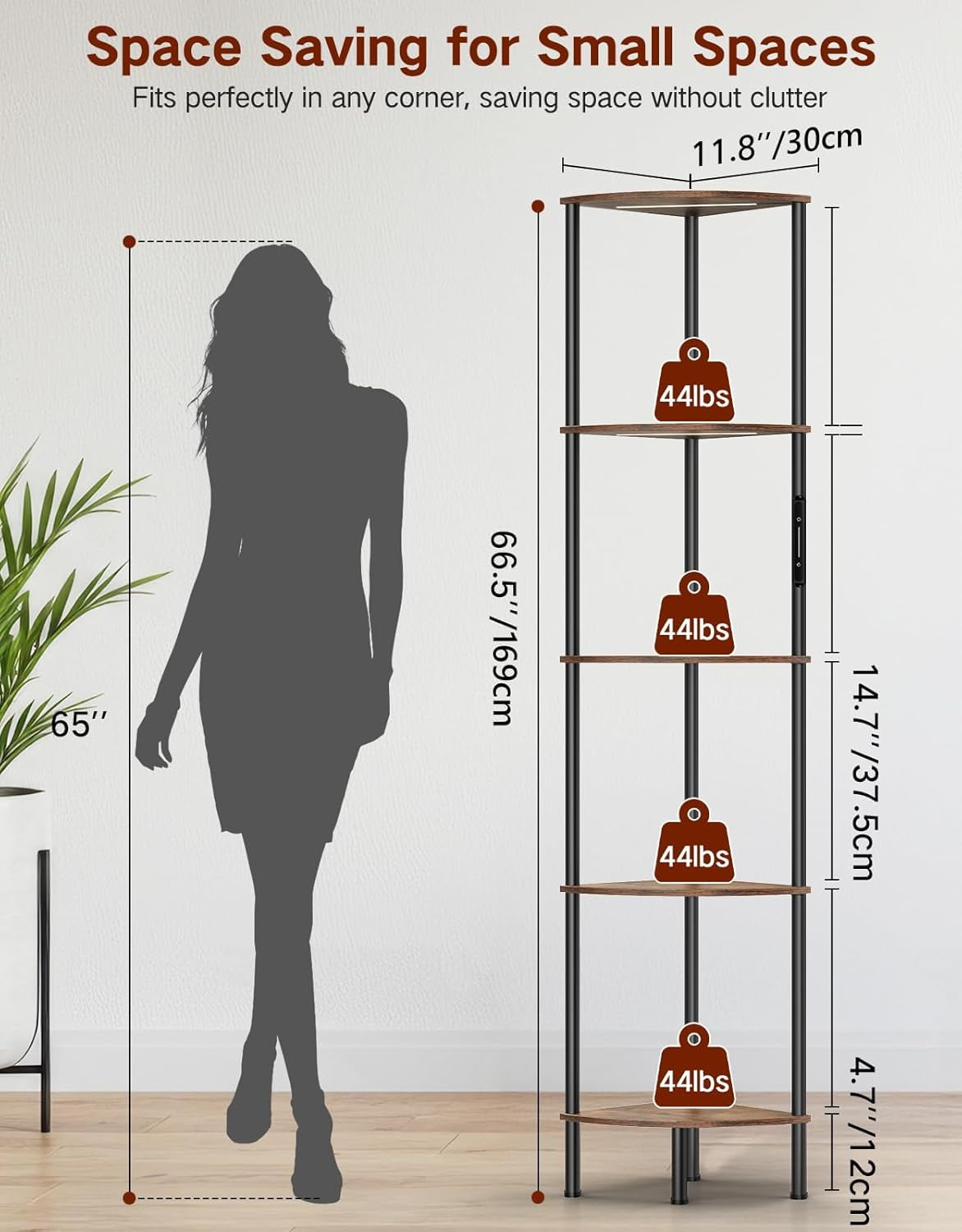 5 Tier Corner Shelf with LED Light, Touch & Remote Control, Dimmable ...