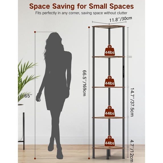 5 Tier Corner Shelf with LED Light, Touch & Remote Control, Dimmable ...