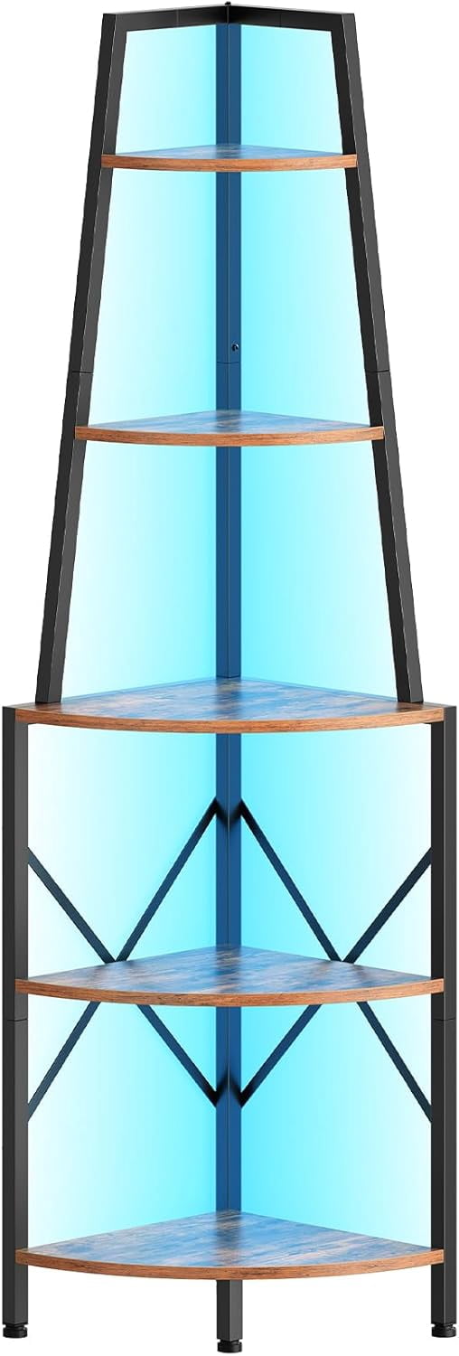 5-Tier Corner Shelf with LED Lights, 67.9” Tall Corner Shelf Stand ...
