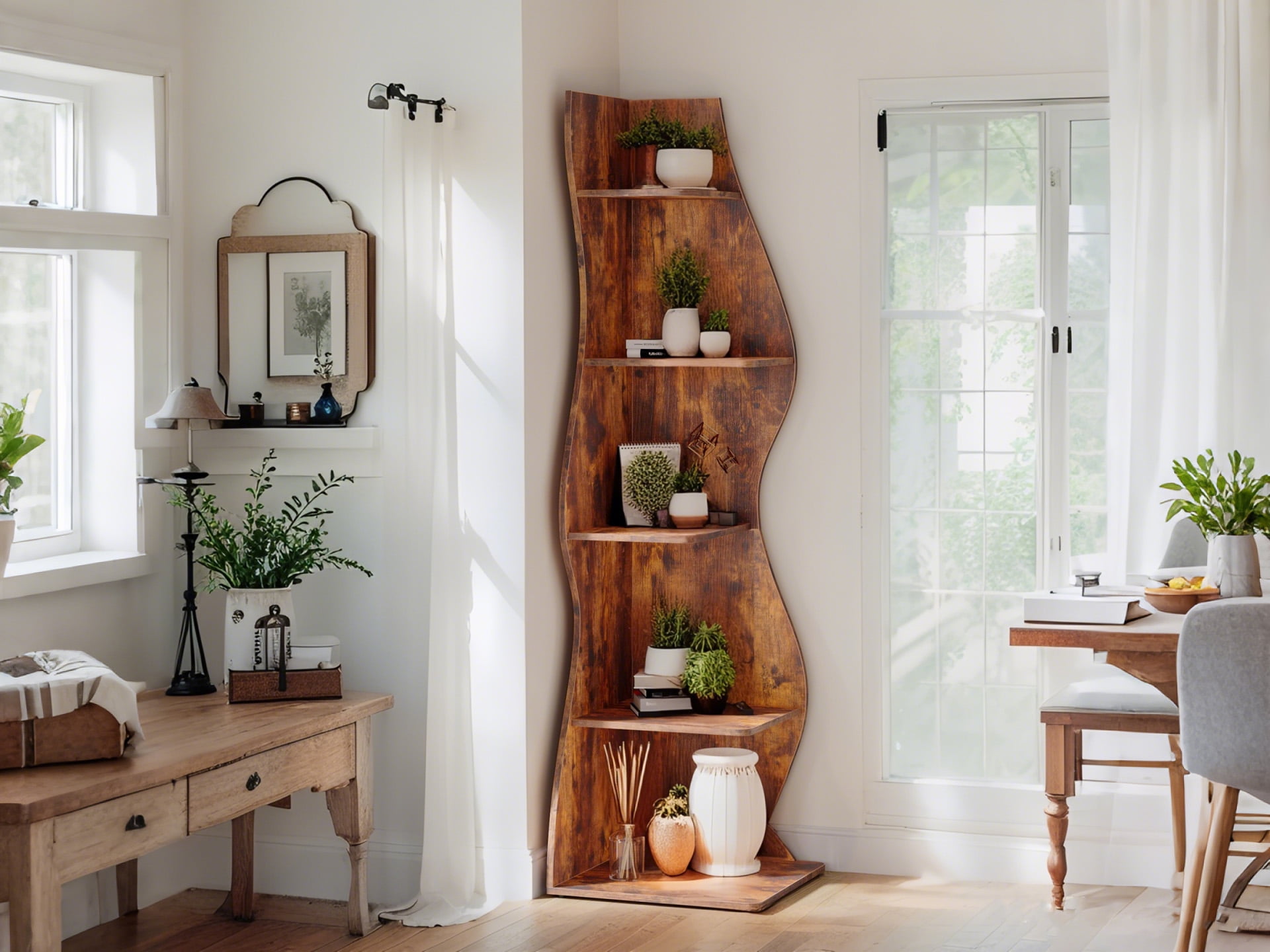 5-Tier Corner Shelf, Modern Wall Mounted Corner Bookshelf with Woven ...