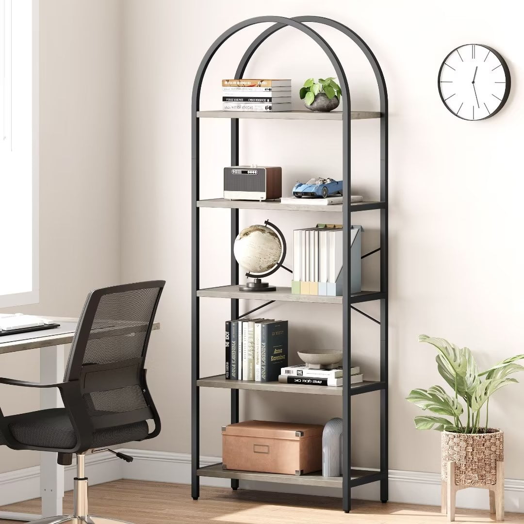 5 Tier Corner Shelf, Narrow Bookshelf with Metal Frame, Modern Display ...