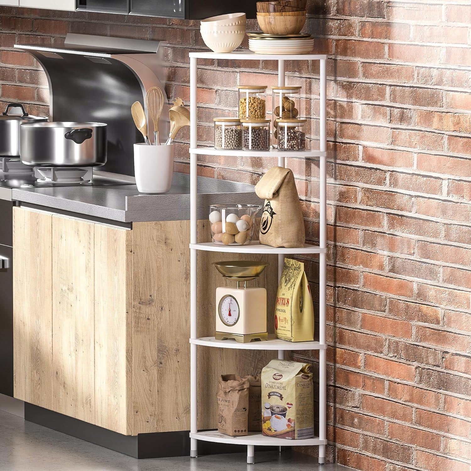 5 Tier Corner Shelf Stand, 44.1" Kitchen Shelf Organizer with Metal ...