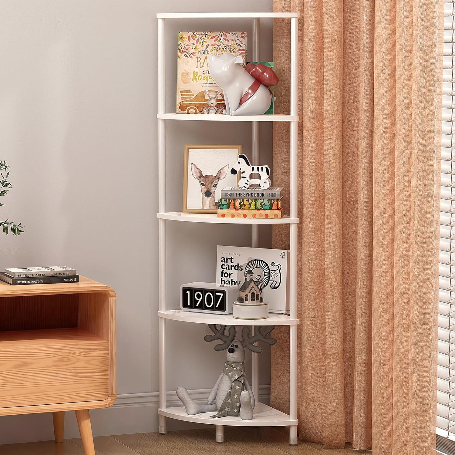 5 Tier Corner Shelf Stand, 44.1" Kitchen Organizer with Metal Frame ...