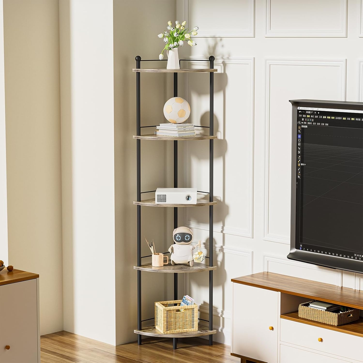 5-Tier Corner Shelf Stand for Bathroom, Tall Corner Bookshelf Plant ...