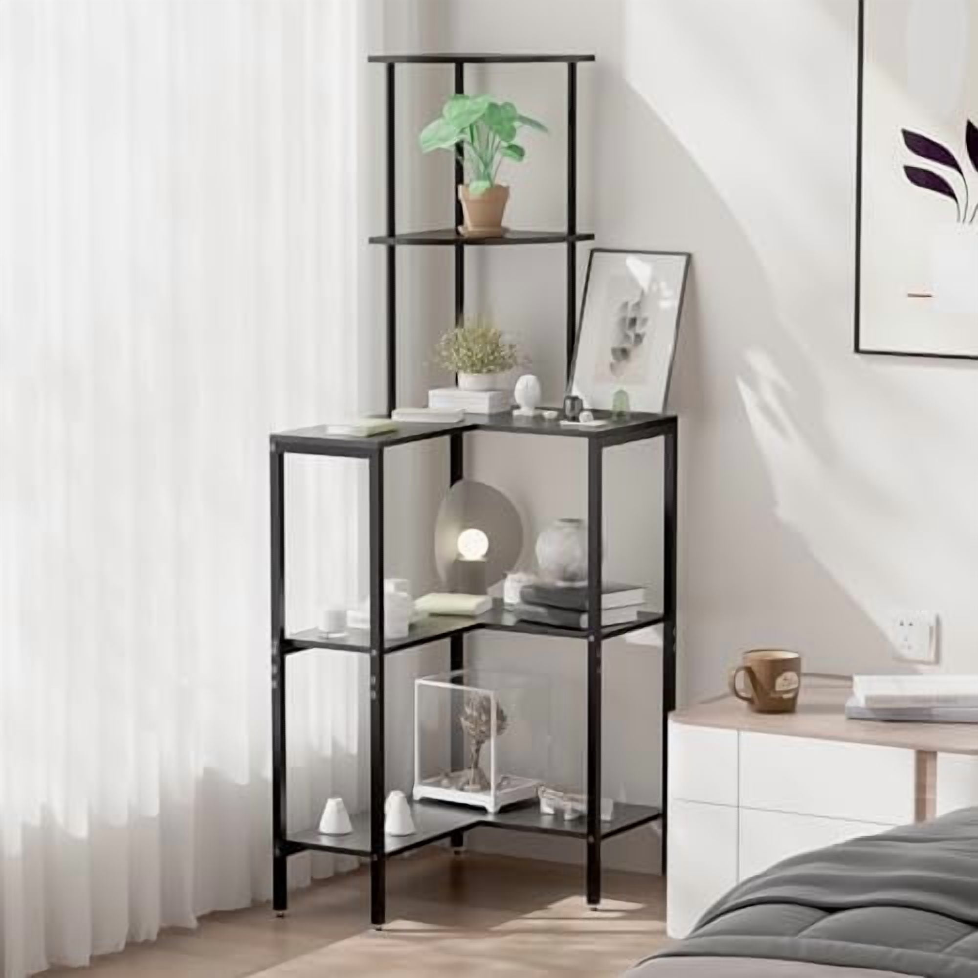5 Tier Corner Shelf Stand, Cabinet Table with Open Shelf, Corner Table ...
