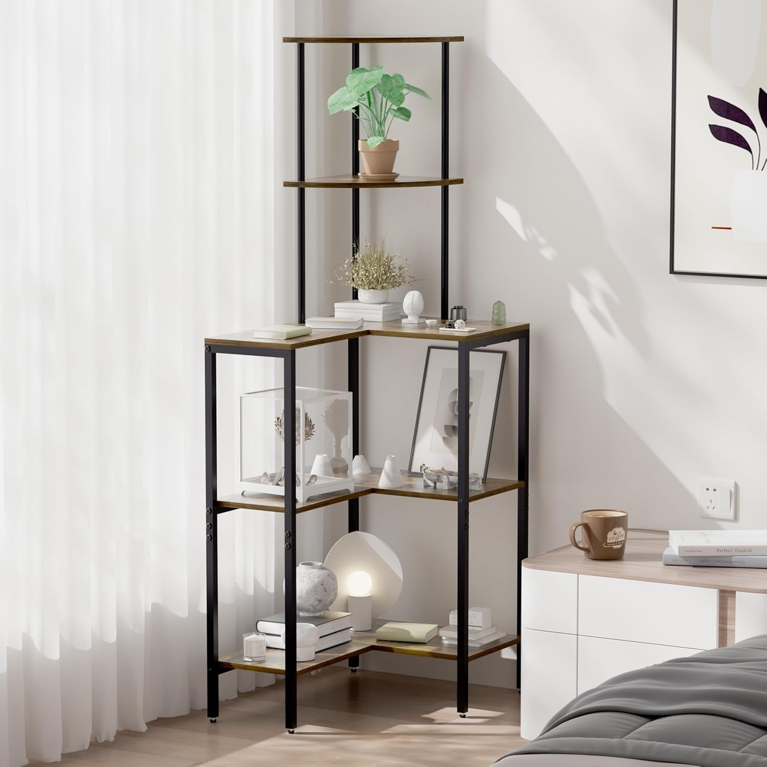 5 Tier Corner Shelf Stand, Cabinet Table with Open Shelf, Corner Table ...