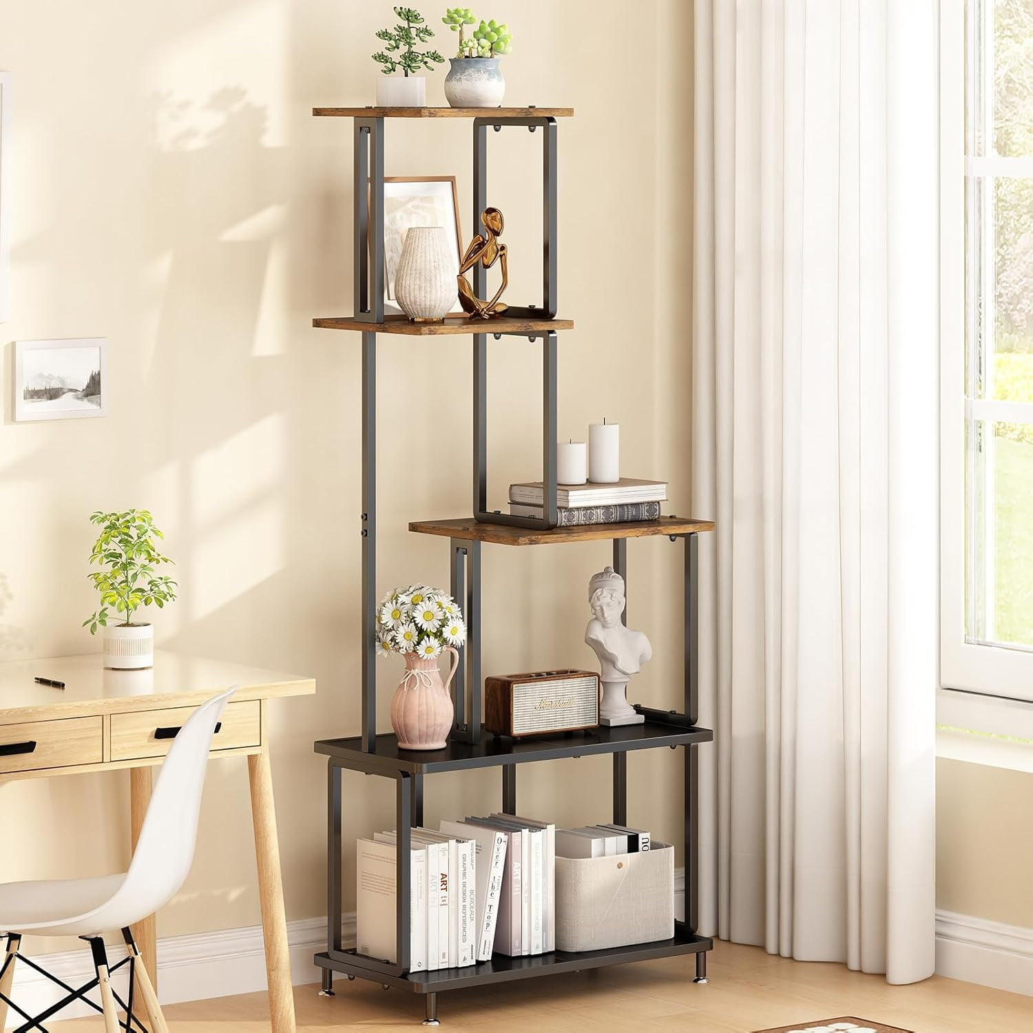 5 Tier Corner Shelf Stand, Freestanding Corner Shelf Corner Bookshelf ...