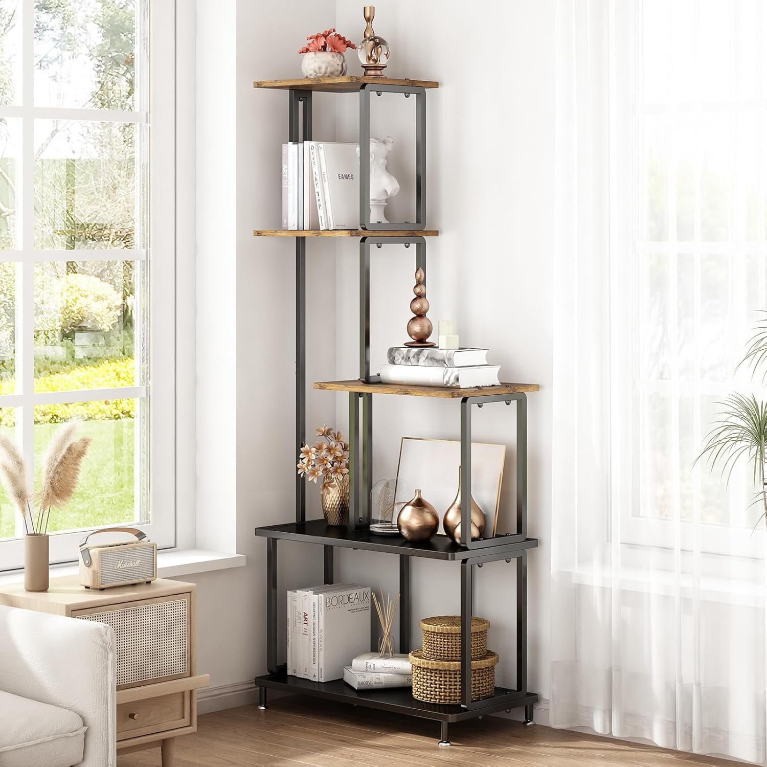 5 Tier Corner Shelf Stand, Freestanding Corner Shelf Corner Bookshelf ...