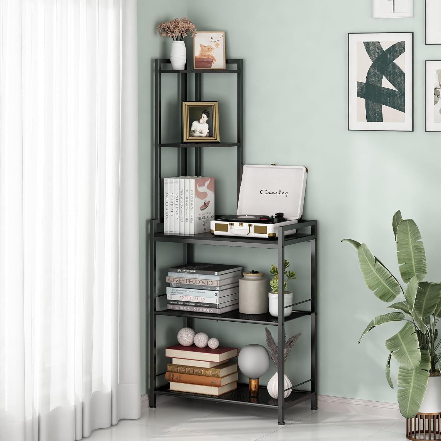 5 Tier Corner Shelf Stand, Freestanding Corner Shelf Unit Bookshelf ...
