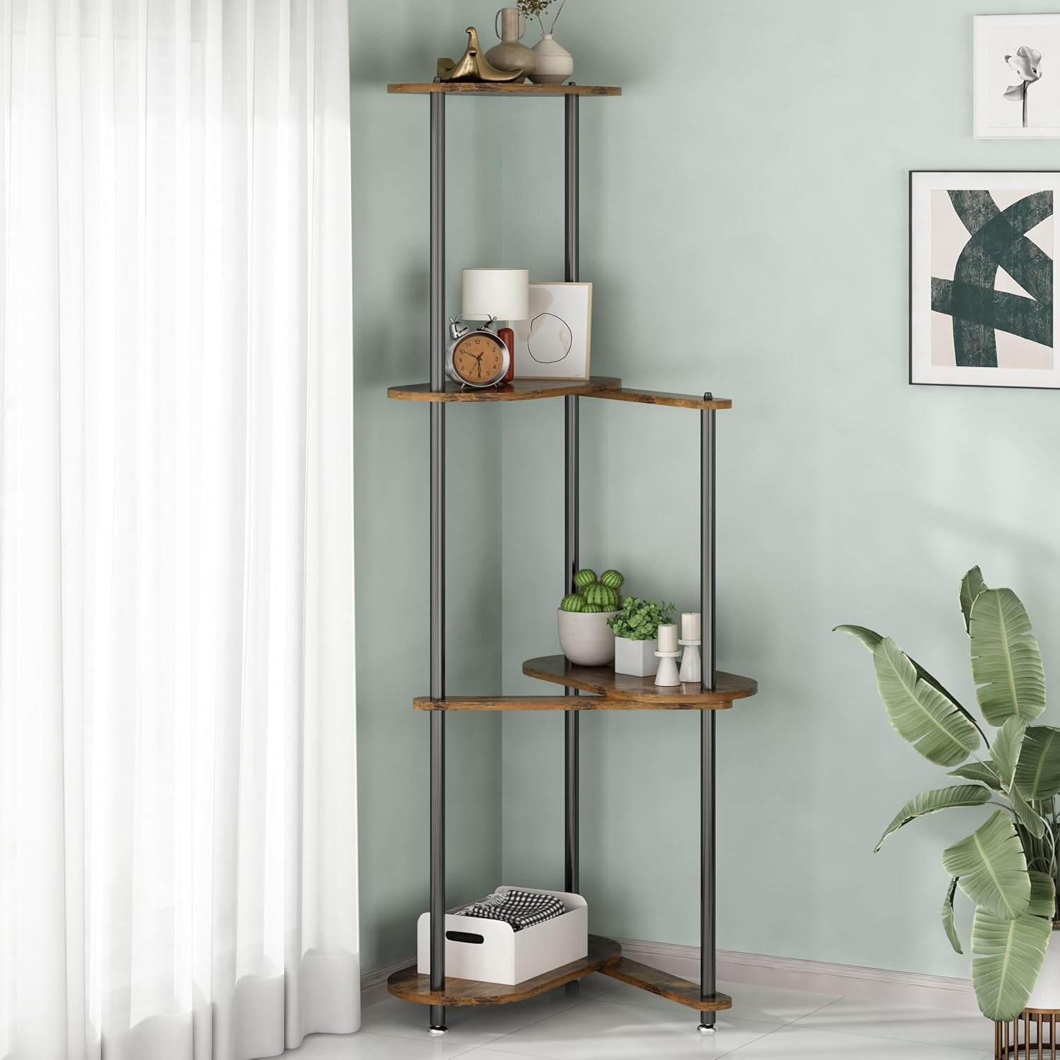 5 Tier Corner Shelf Stand, Freestanding Corner Shelf Unit Bookshelf ...