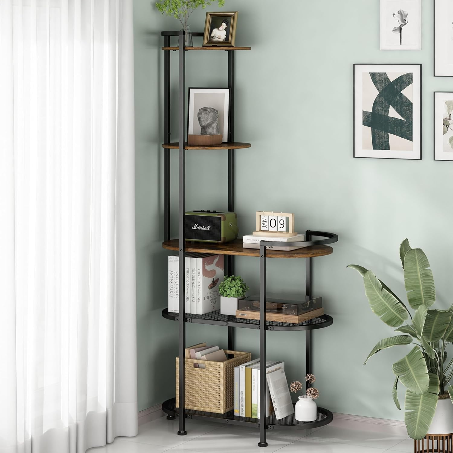5 Tier Corner Shelf Stand, Freestanding Corner Shelf Unit Bookshelf ...