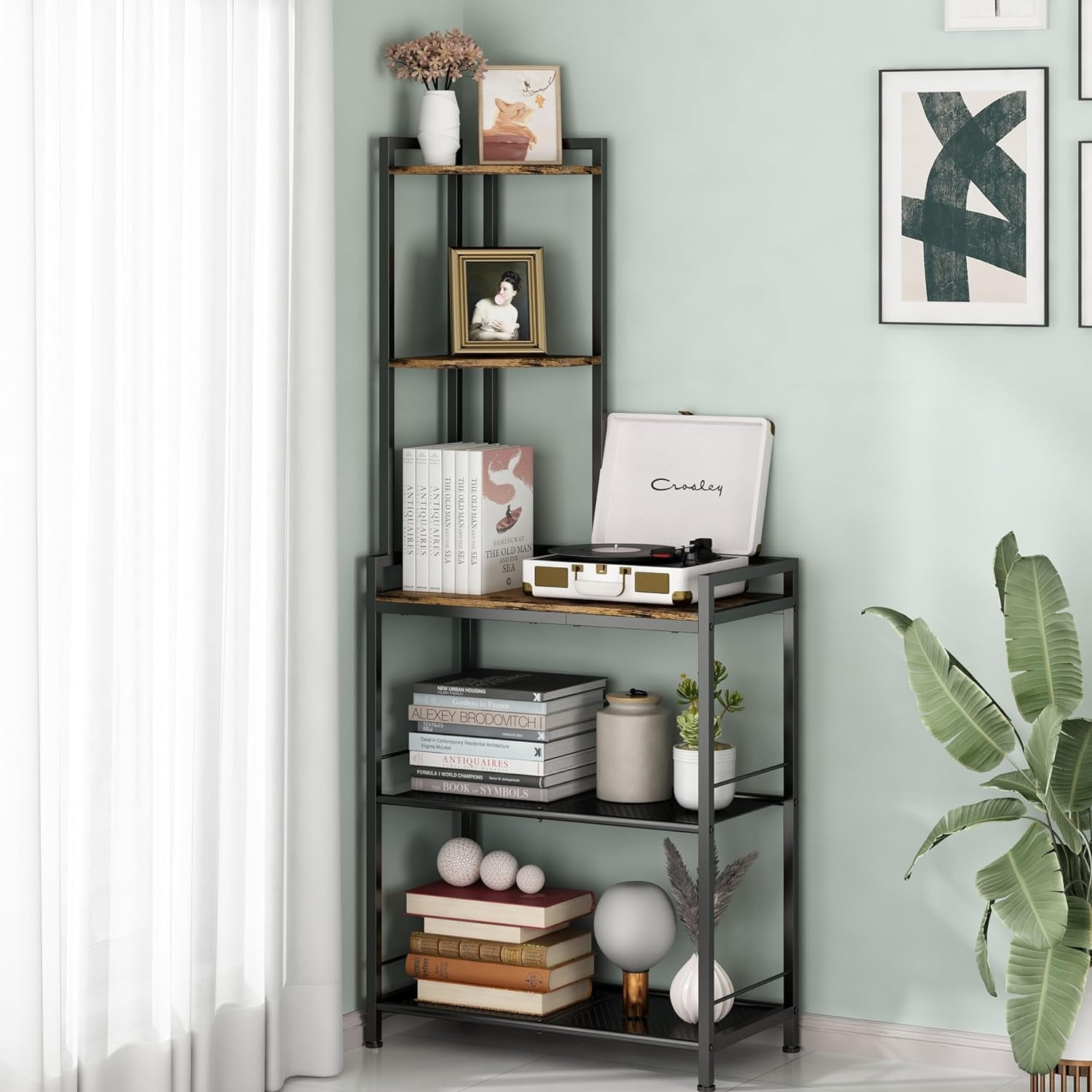 5 Tier Corner Shelf Stand, Freestanding Corner Shelf Unit Bookshelf ...