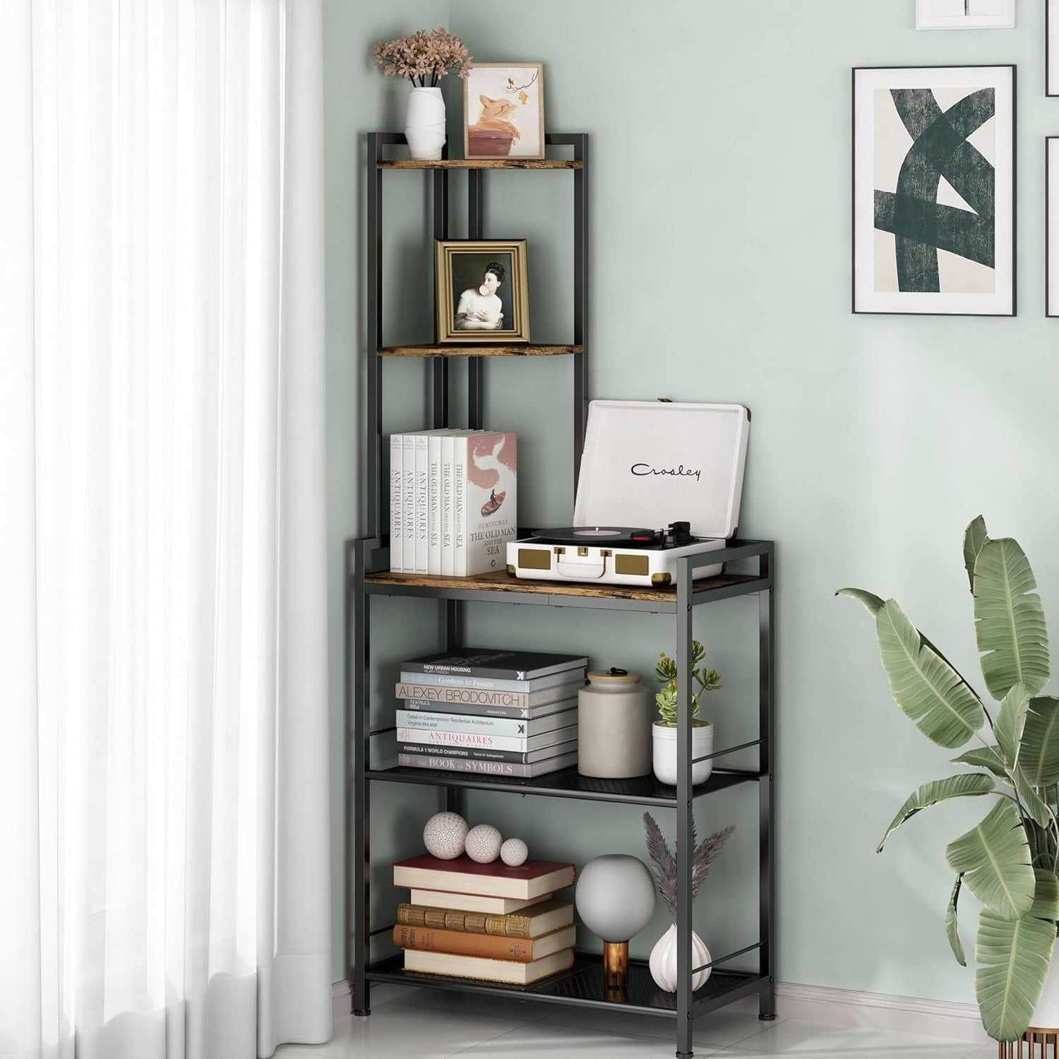 5 Tier Corner Shelf Stand, Freestanding Corner Shelf Unit Bookshelf ...