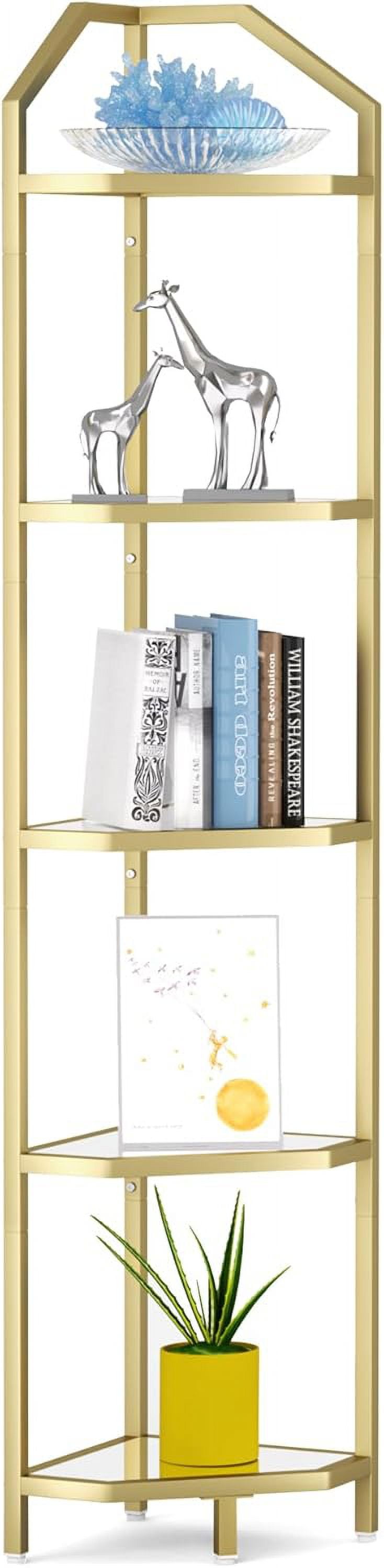 5-Tier Corner Shelf Stand, Gold Corner Bookshelf, Bathroom Storage Rack ...