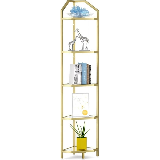 5-Tier Corner Shelf Stand, Gold Corner Bookshelf, Bathroom Storage Rack ...
